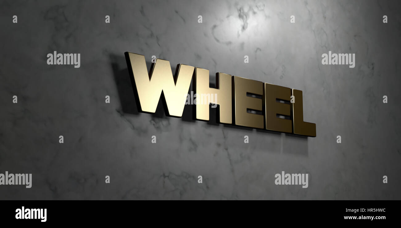 Wheel - Gold sign mounted on glossy marble wall - 3D rendered royalty ...