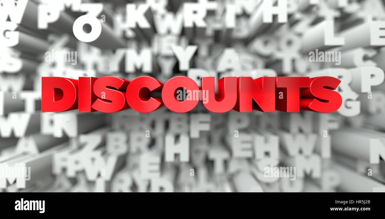 DISCOUNTS - Red text on typography background - 3D rendered royalty ...