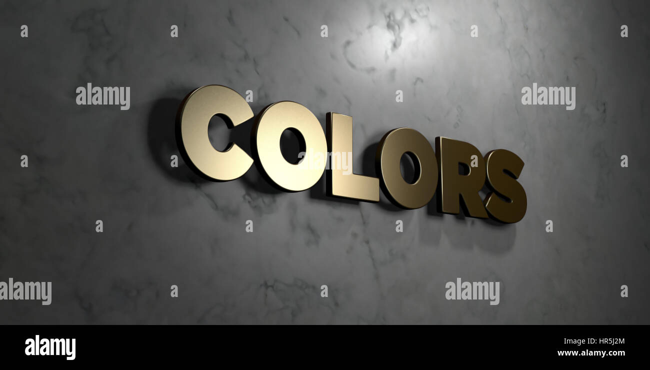 Colors - Gold sign mounted on glossy marble wall - 3D rendered royalty ...