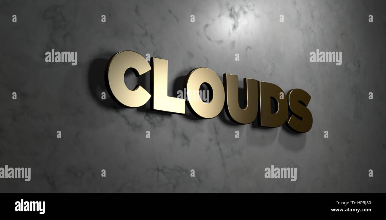 Clouds - Gold sign mounted on glossy marble wall - 3D rendered royalty ...