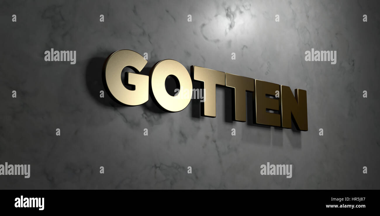 Gotten - Gold sign mounted on glossy marble wall - 3D rendered royalty ...