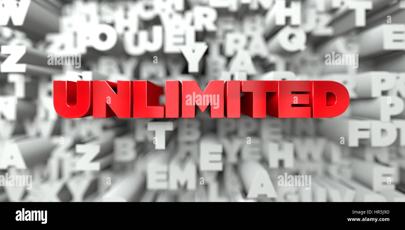 UNLIMITED - Red text on typography background - 3D rendered royalty ...