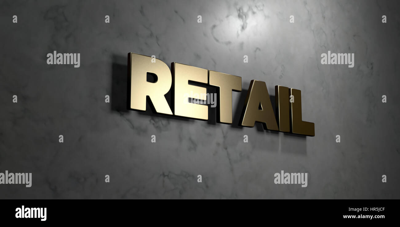Retail - Gold sign mounted on glossy marble wall - 3D rendered royalty ...