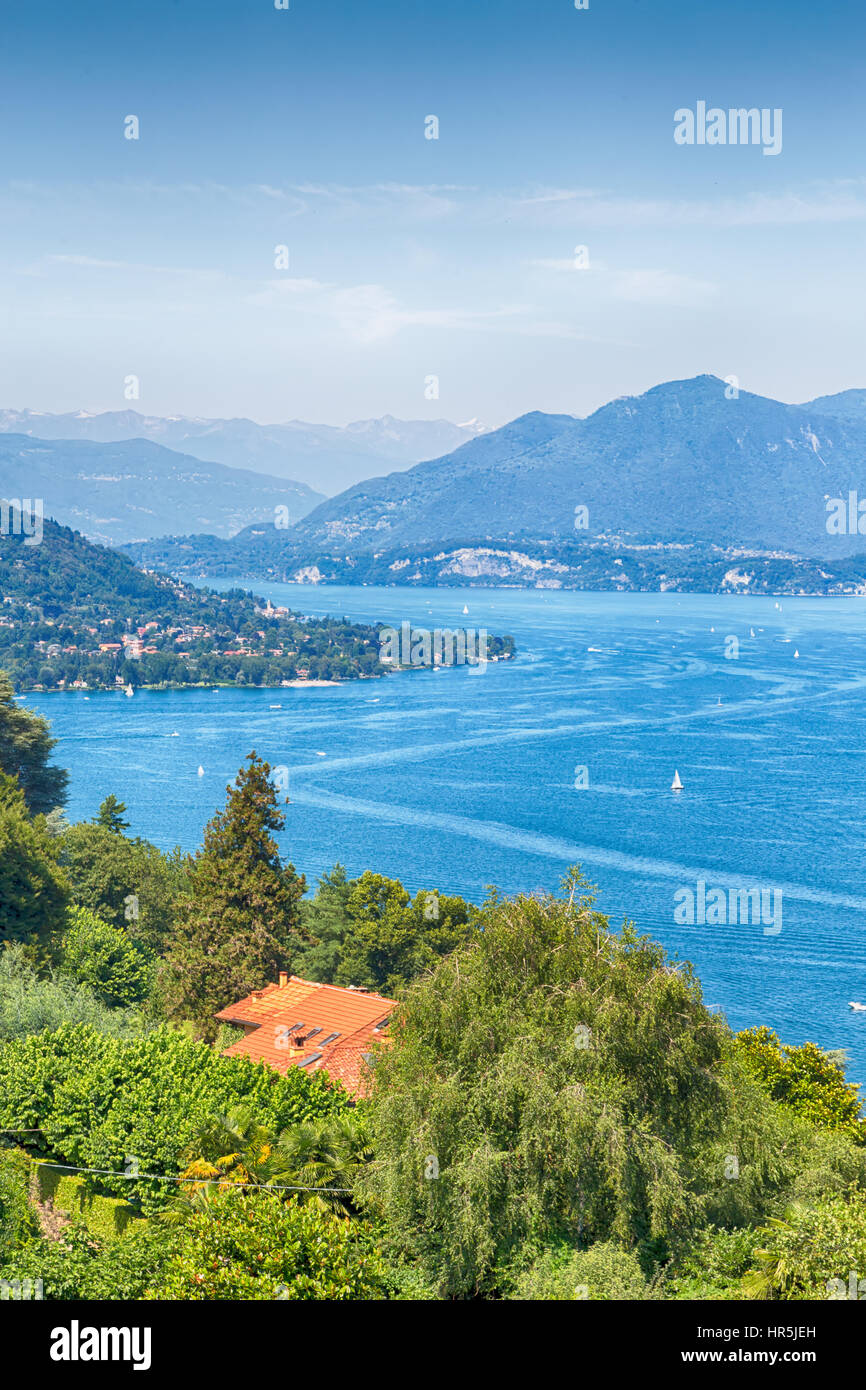 in italy landscape panorama of lake and mountain hill beautiful ...