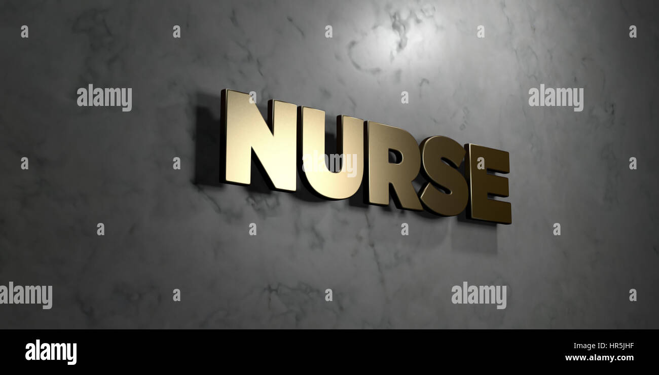 Nurse - Gold sign mounted on glossy marble wall - 3D rendered royalty ...