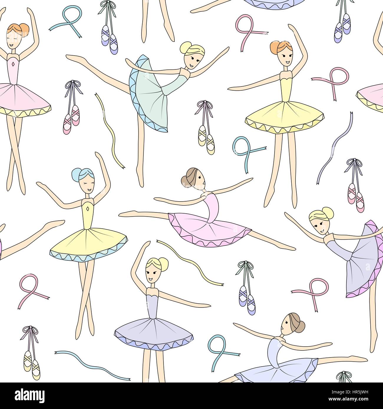 Seamless pattern with dancing ballerinas on a floral background. Vector ...