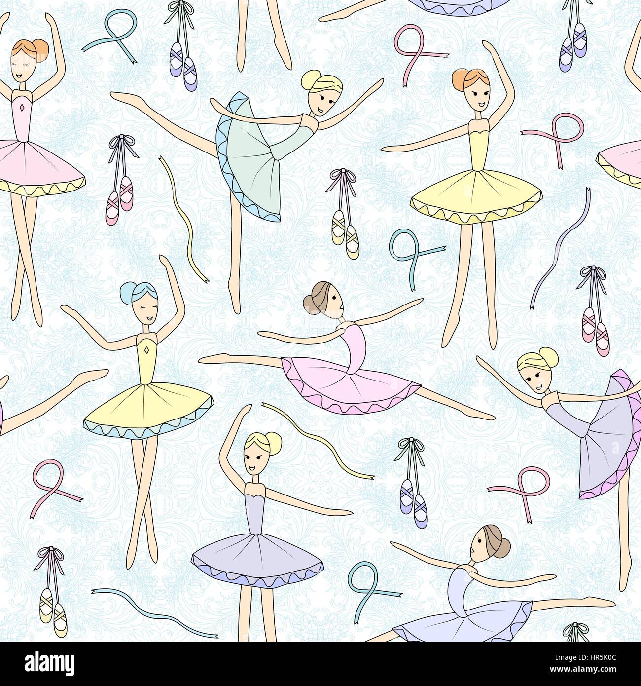 Seamless pattern with dancing ballerinas on a floral background. Vector Stock Vector Image & Art ...