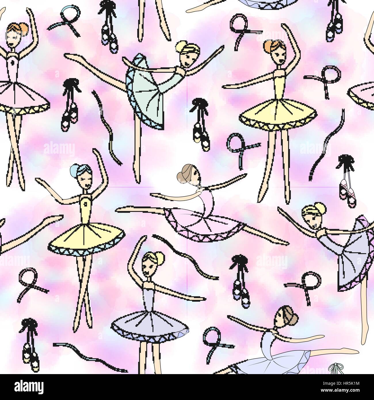 Seamless pattern with dancing ballerinas on a floral background. Vector ...
