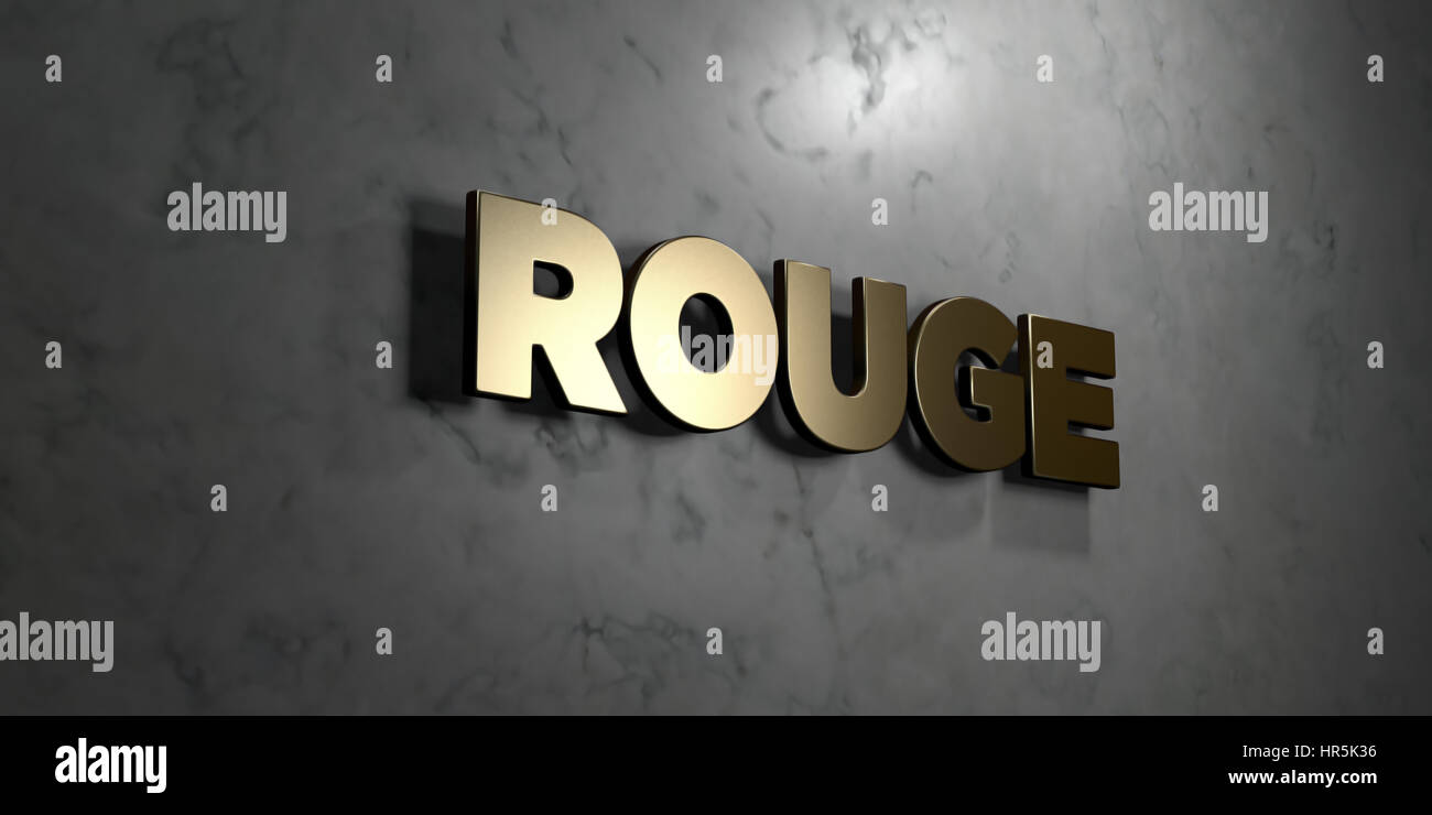 Rouge - Gold sign mounted on glossy marble wall - 3D rendered royalty ...