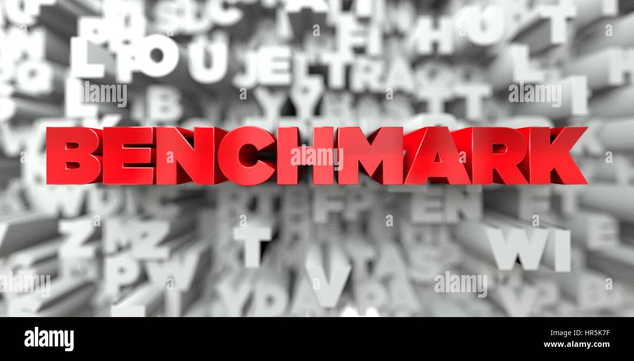 BENCHMARK - Red text on typography background - 3D rendered royalty ...