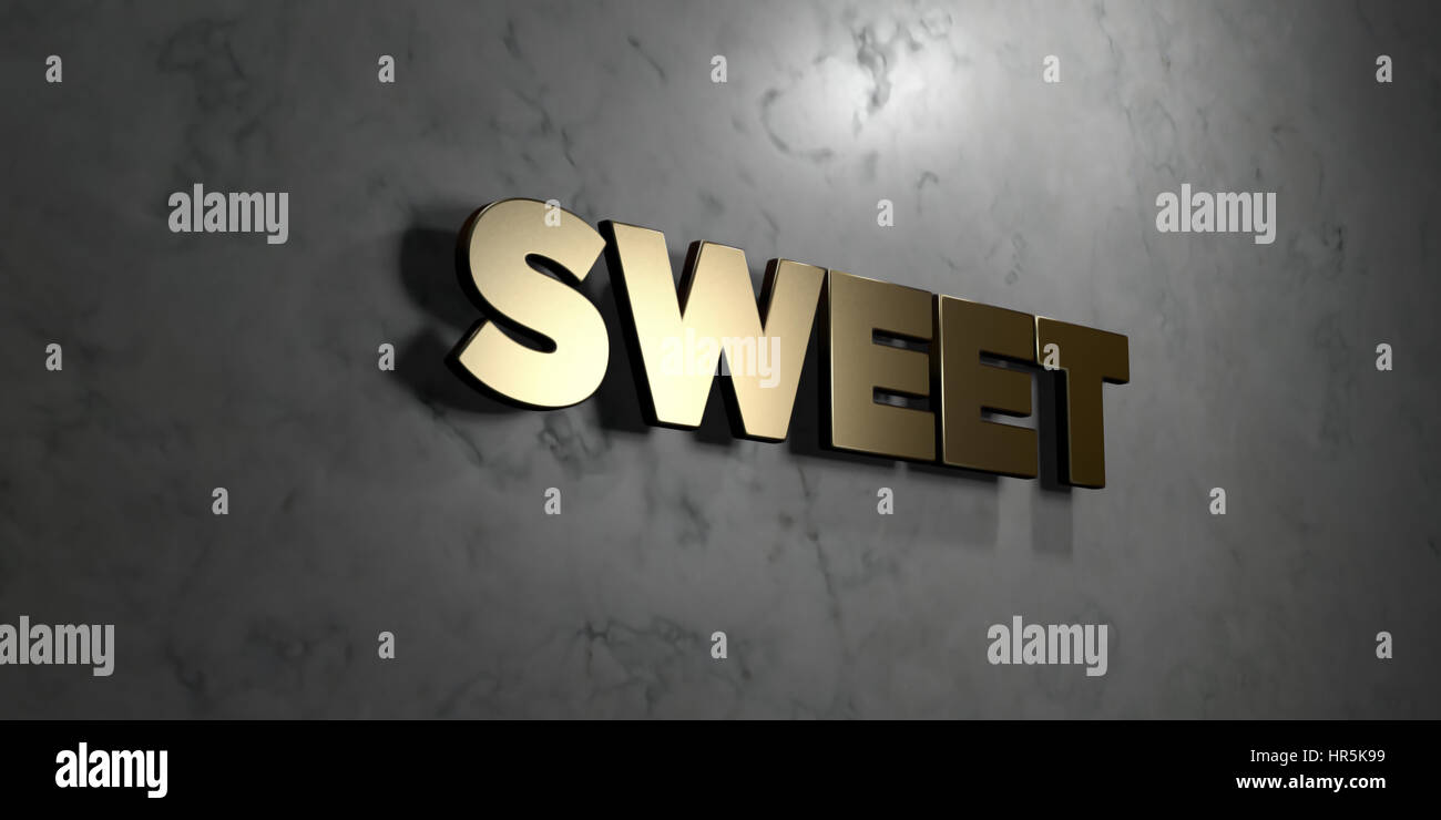 Sweet - Gold sign mounted on glossy marble wall - 3D rendered royalty ...