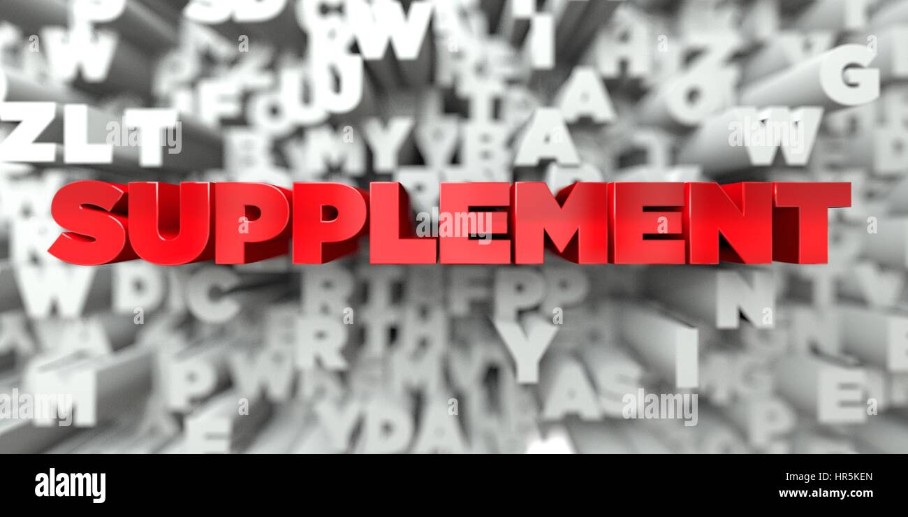 SUPPLEMENT - Red text on typography background - 3D rendered royalty ...