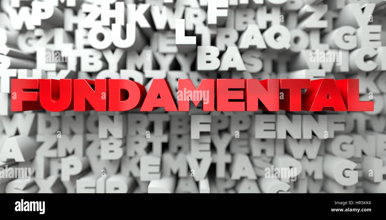 FUNDAMENTAL - Red text on typography background - 3D rendered royalty ...