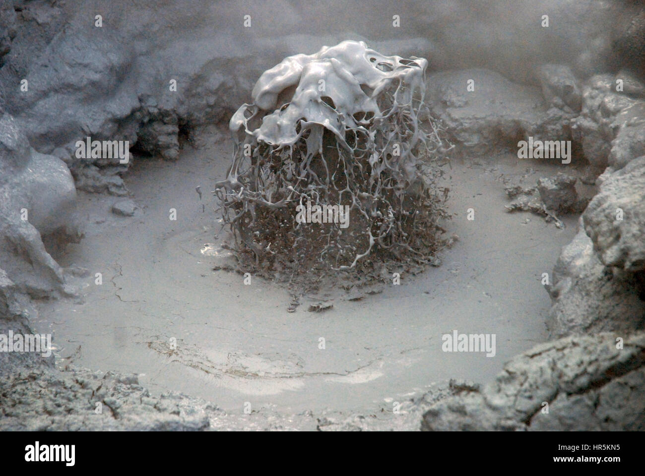 Boiling mud pits emitting sulfuric gas, Namjafall, Hevrir, Iceland ...