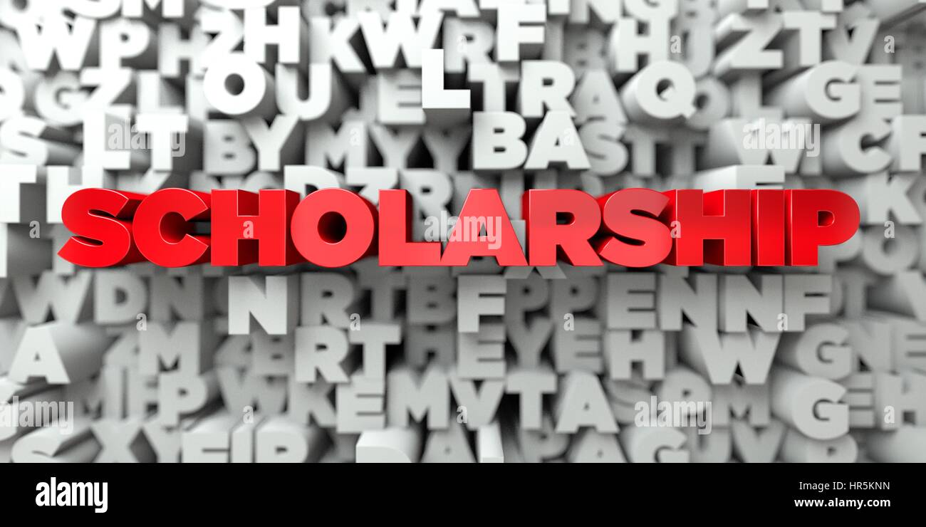SCHOLARSHIP - Red text on typography background - 3D rendered royalty ...