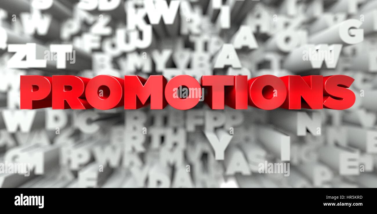 PROMOTIONS - Red text on typography background - 3D rendered royalty ...