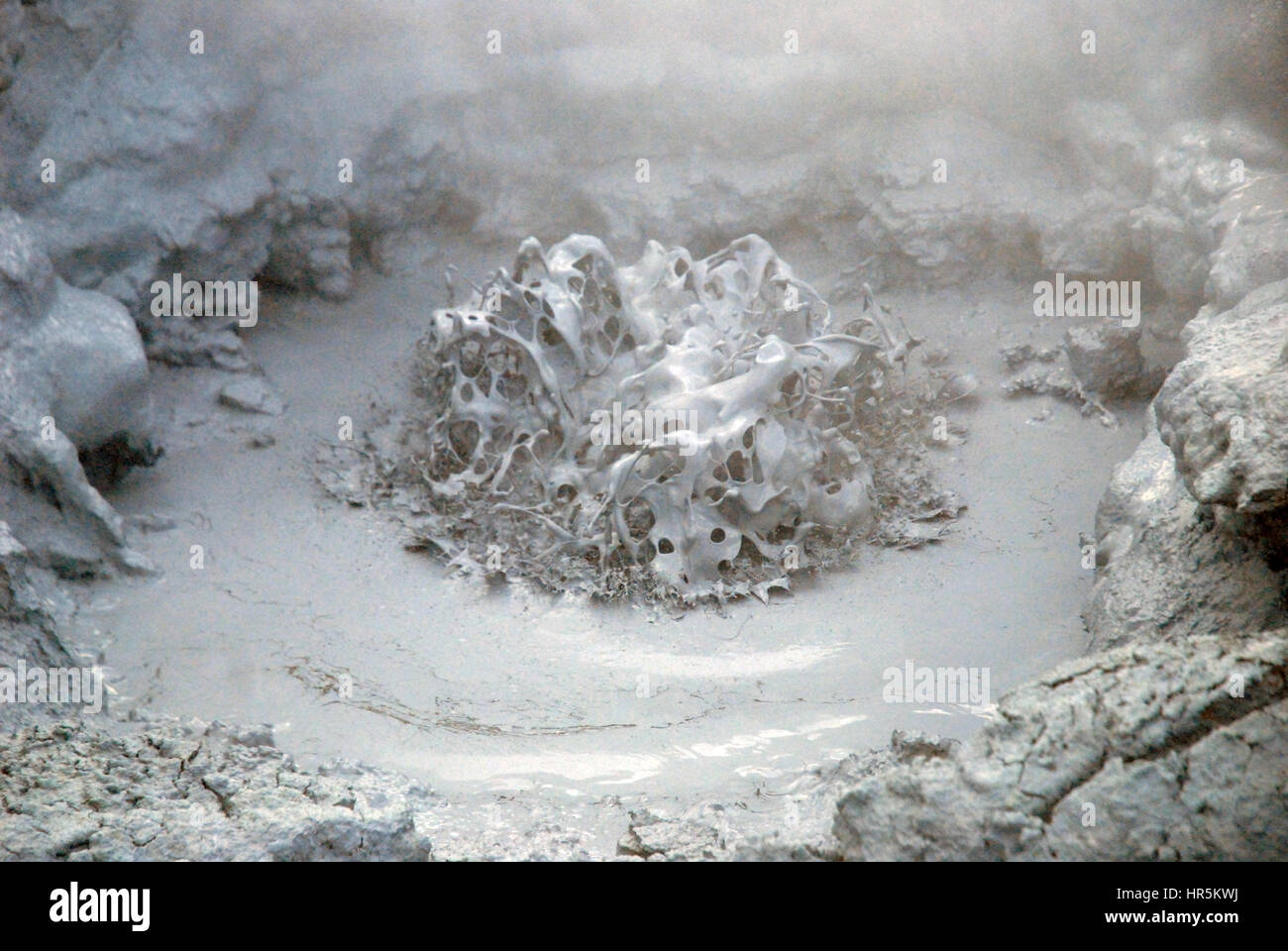 Boiling mud pits emitting sulfuric gas, Namjafall, Hevrir, Iceland ...