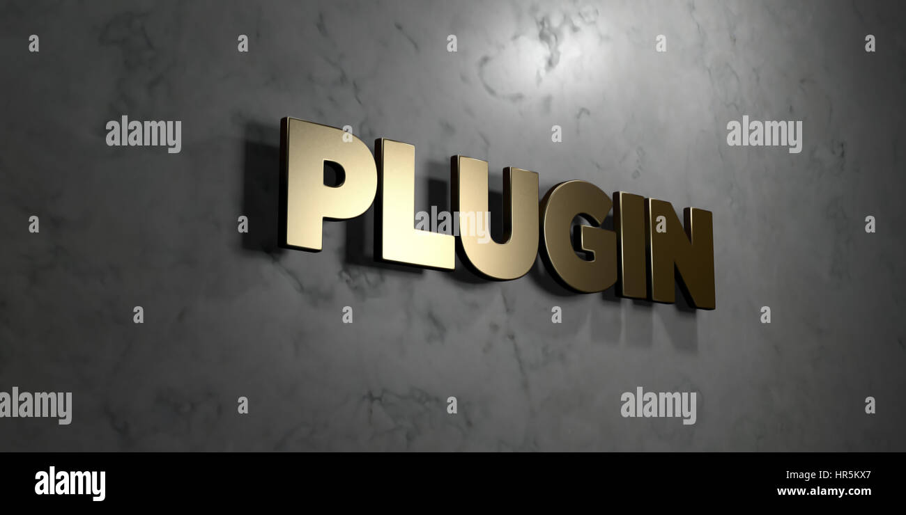 Plugin - Gold sign mounted on glossy marble wall - 3D rendered royalty ...
