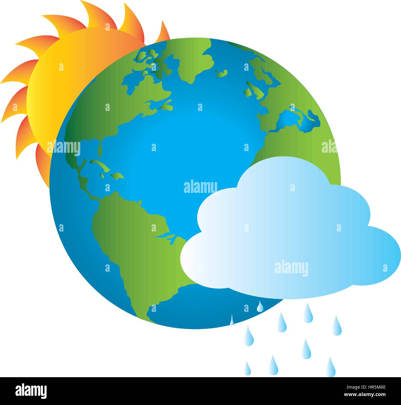 colorful earth world map with rainy cloud and sun Stock Vector Image ...