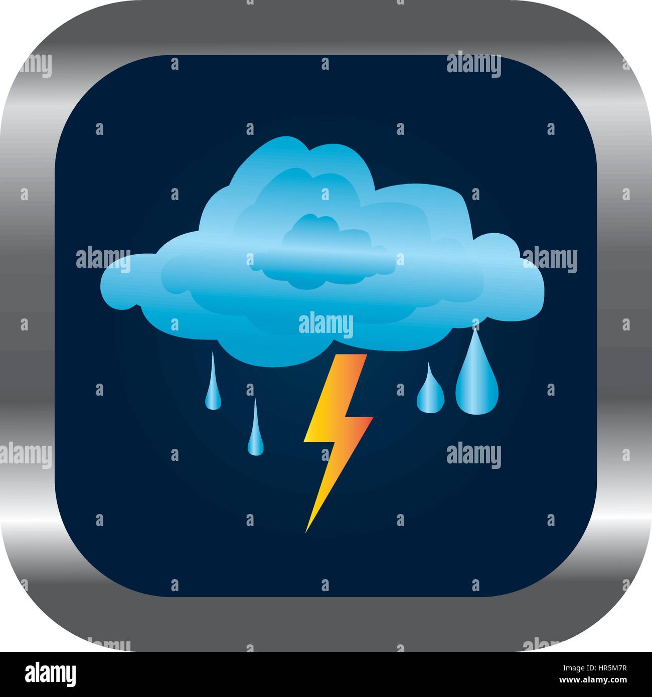 square button with relief and rain storm weather icon Stock Vector ...