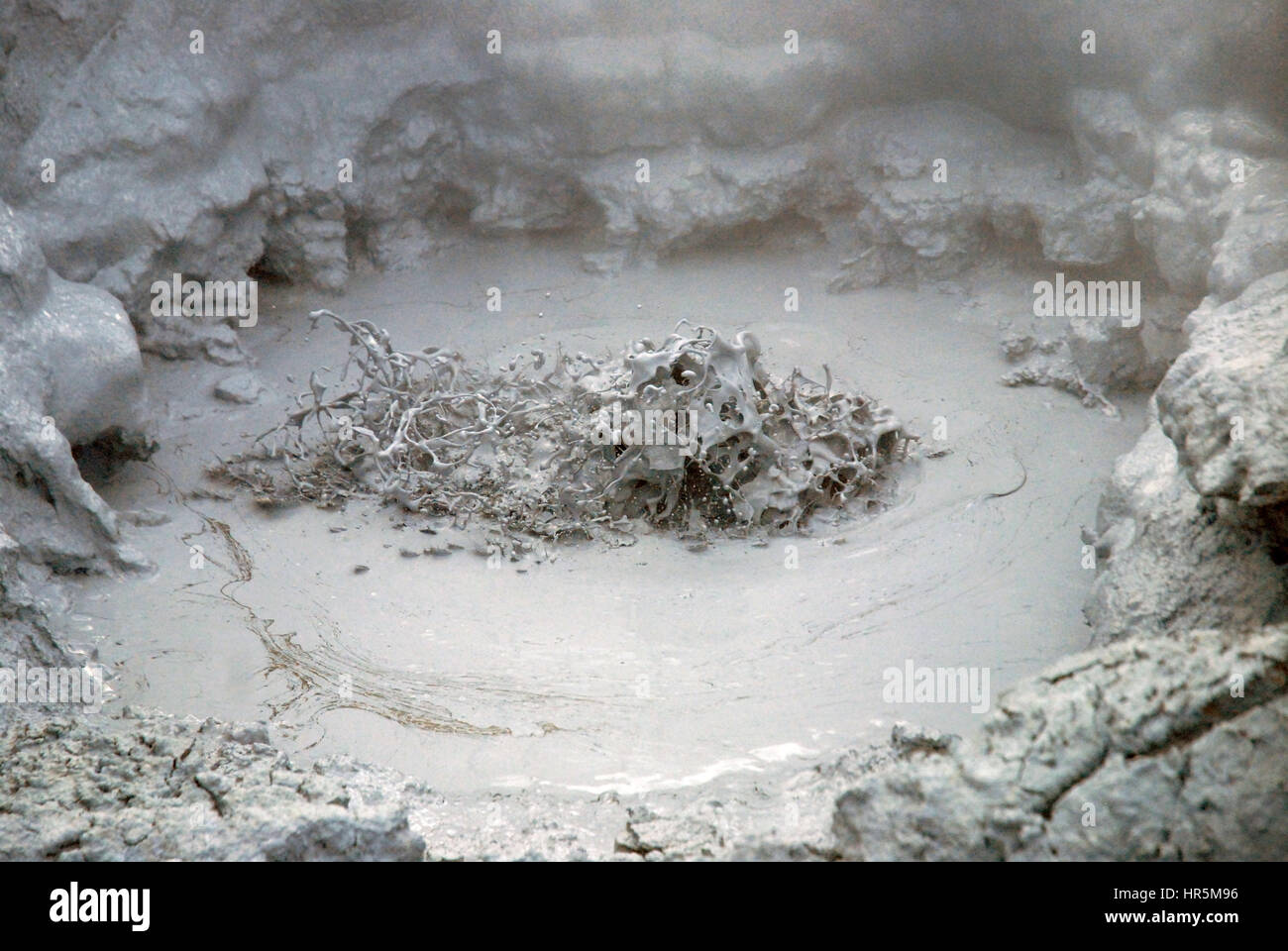 Boiling mud pits emitting sulfuric gas, Namjafall, Hevrir, Iceland ...