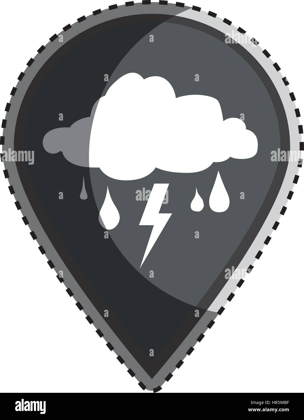sticker monochrome mark icon pointer gps with rain storm weather icon ...