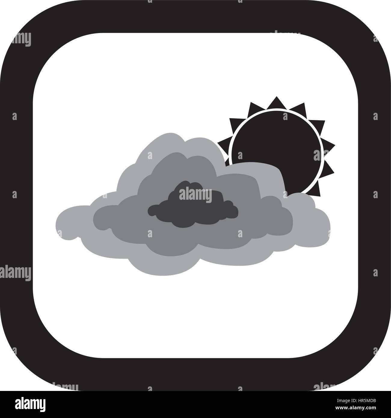 black silhouette square button with cloud and sun Stock Vector Image ...