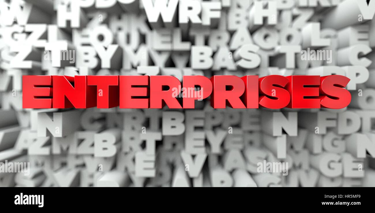 ENTERPRISES - Red text on typography background - 3D rendered royalty ...