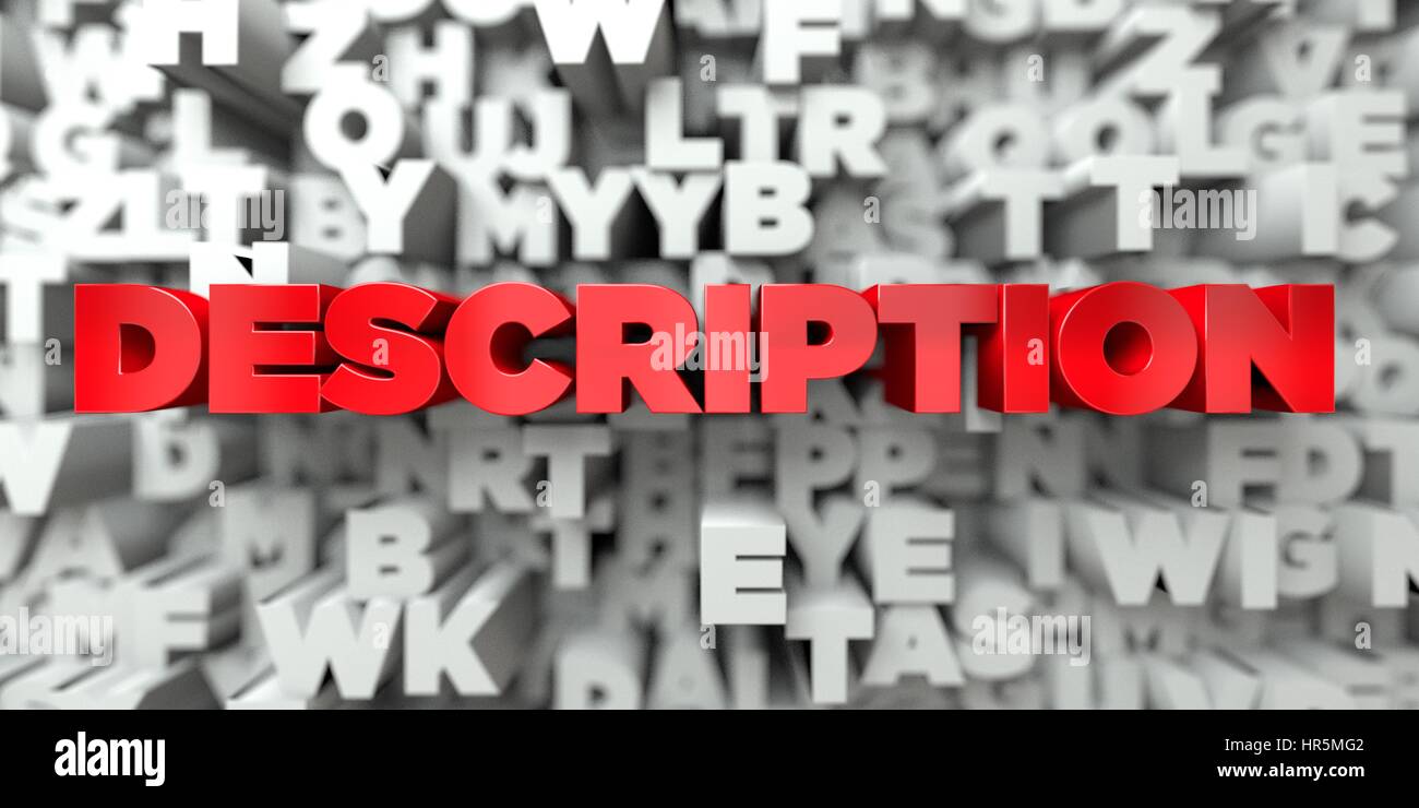DESCRIPTION - Red text on typography background - 3D rendered royalty ...