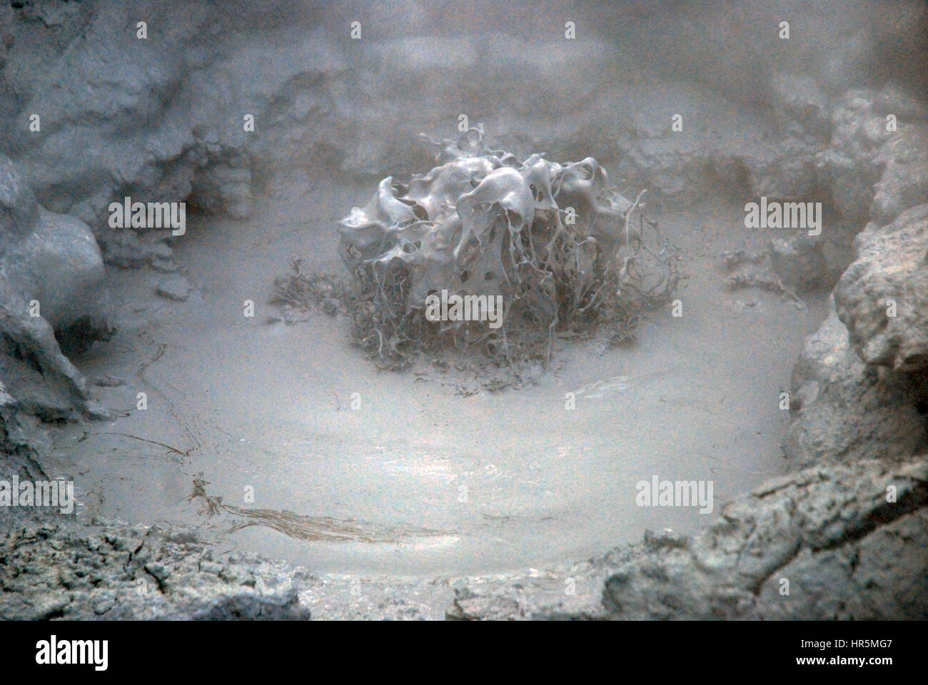Boiling mud pits emitting sulfuric gas, Namjafall, Hevrir, Iceland ...