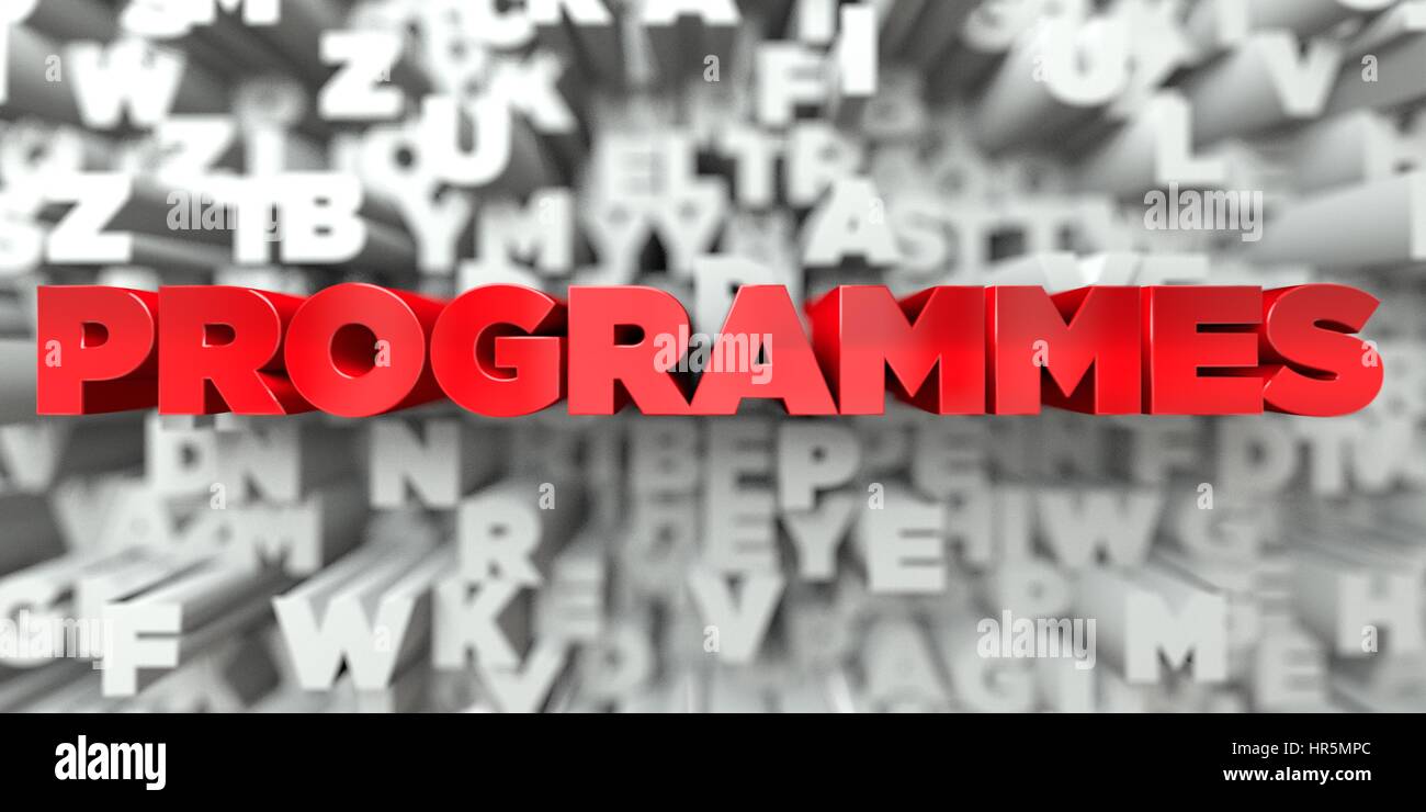 PROGRAMMES - Red text on typography background - 3D rendered royalty ...
