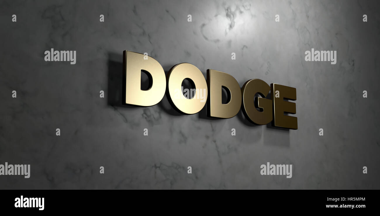 Dodge - Gold sign mounted on glossy marble wall - 3D rendered royalty ...