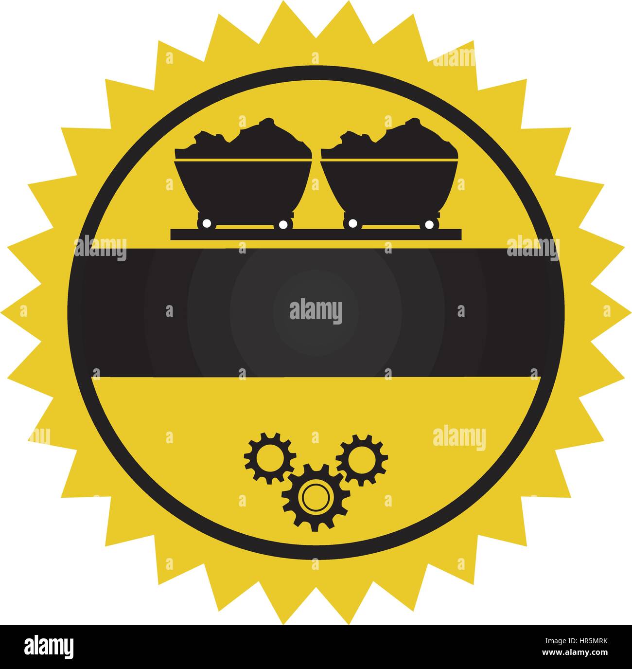 circular emblem with wagon of mining over rail and gears wheels Stock ...