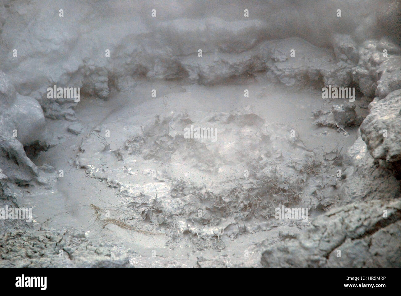 Boiling mud pits emitting sulfuric gas, Namjafall, Hevrir, Iceland ...