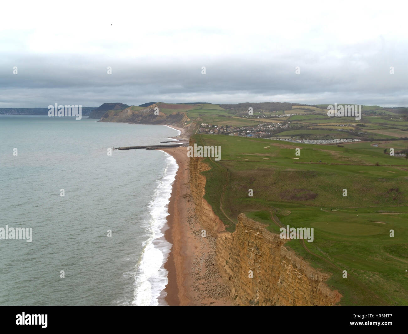 An aerial view of cliffs on the Jurassic Coast near West Bay, Dorset ...