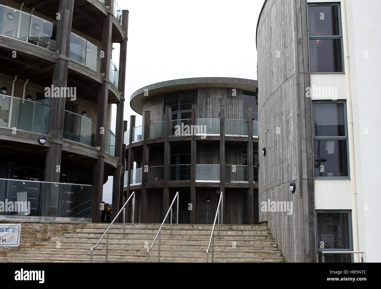 The Folly (centre), an apartment block in West Bay, Dorset. ITV's ...
