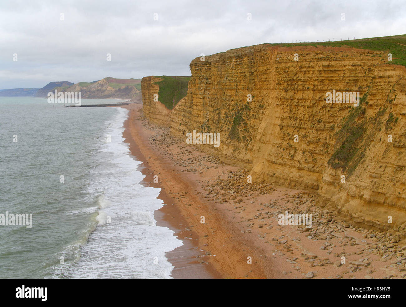An aerial view of cliffs on the Jurassic Coast near West Bay, Dorset ...