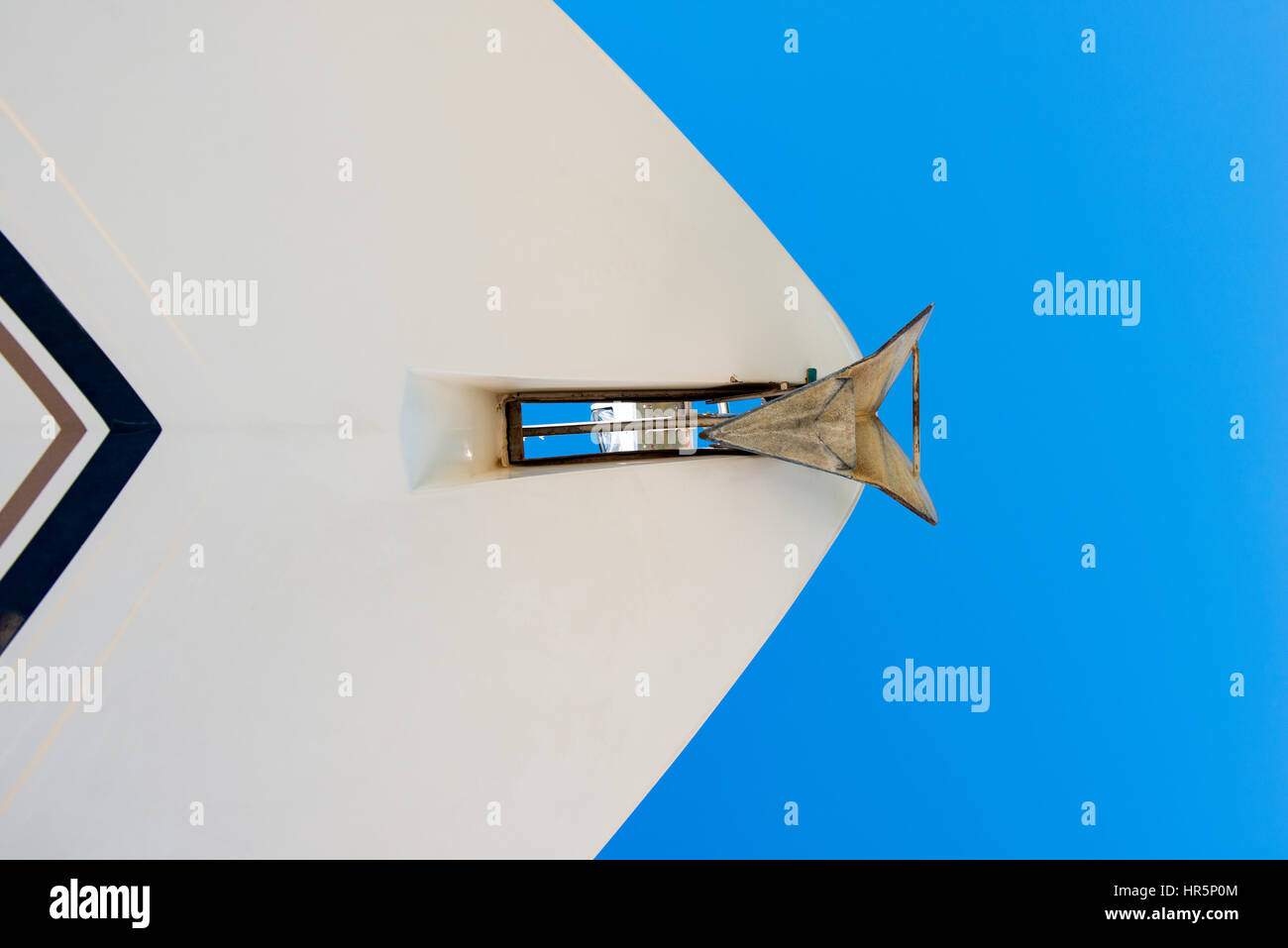 bottom view of cruise ship with anchor on clear blue sky. detail Stock ...