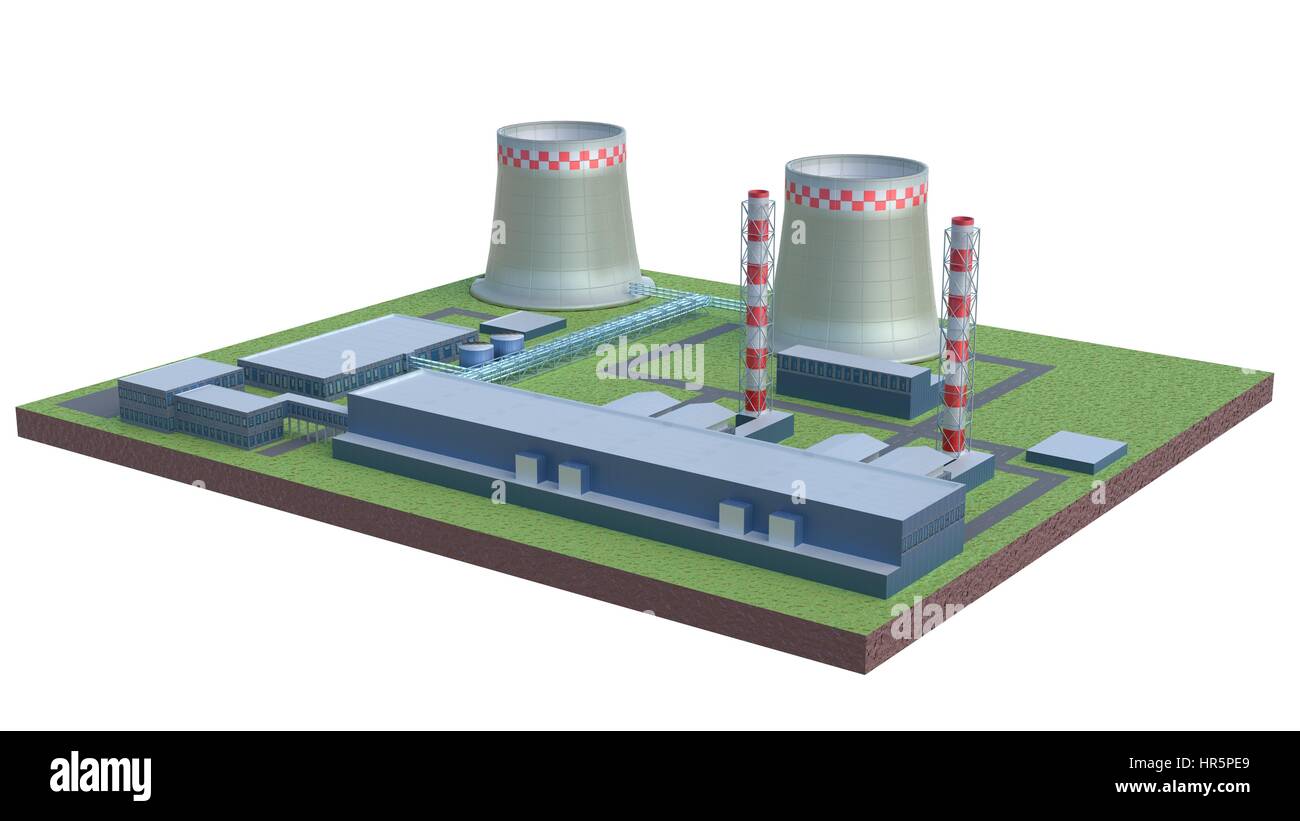 Industrial power plant building isolated 3d render Stock Photo - Alamy