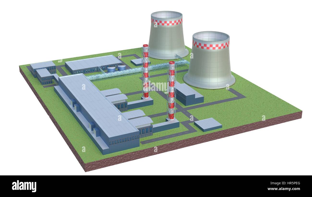 Industrial power plant building isolated 3d render Stock Photo - Alamy