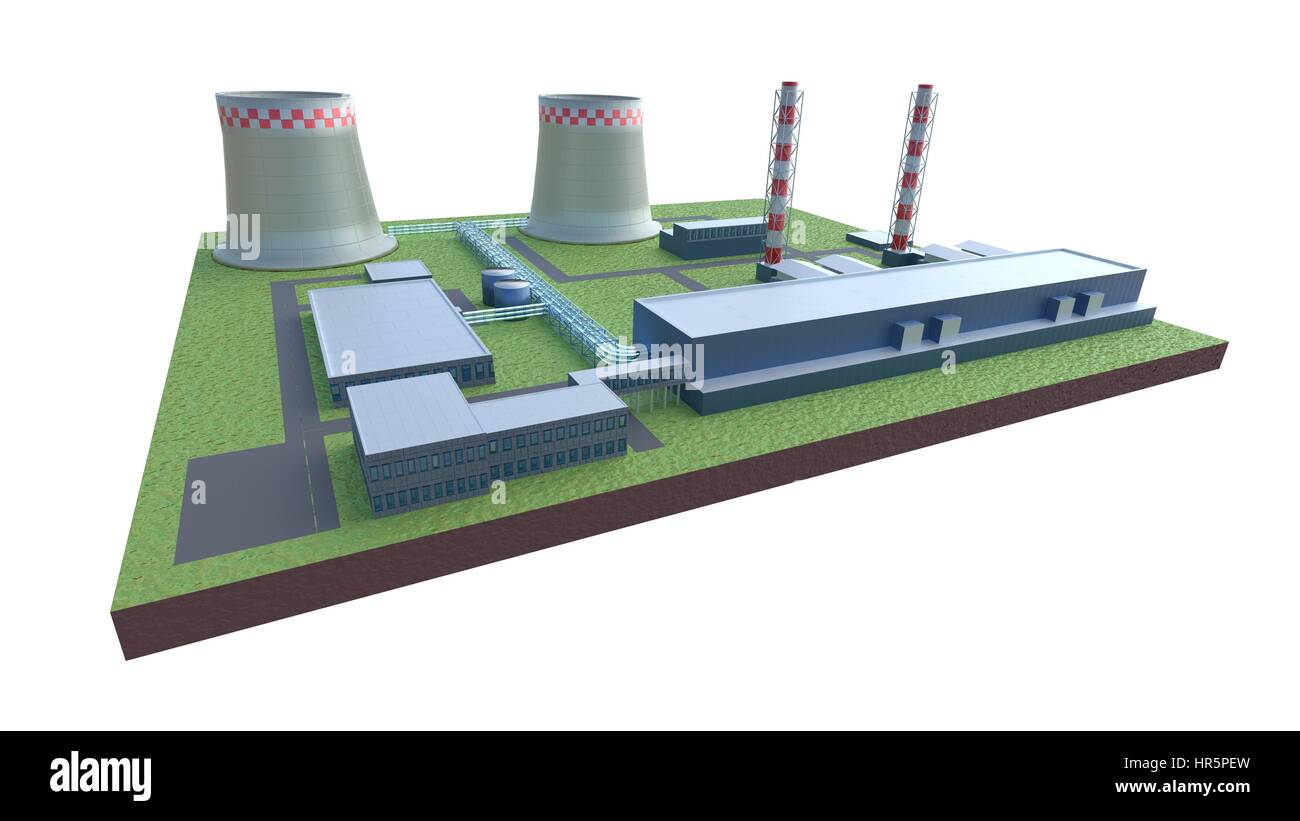 Industrial power plant building isolated 3d render Stock Photo - Alamy