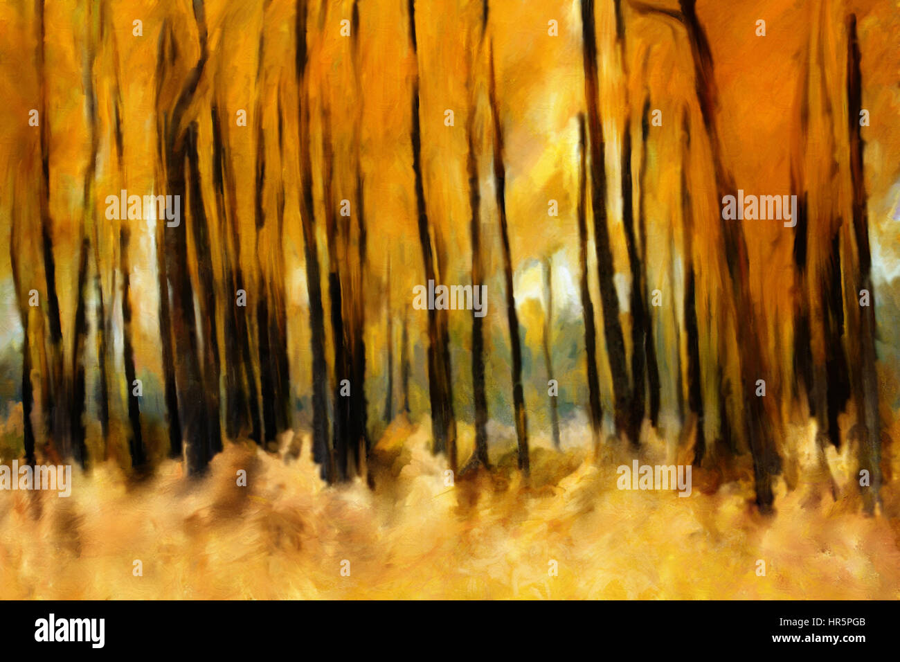 Forest in autumn, oil painting artistic background, golden and red ...