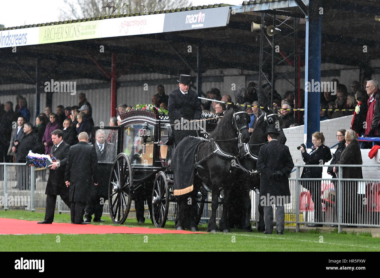 The funeral procession of Alan Simpson arrives at Hampton & Richmond ...