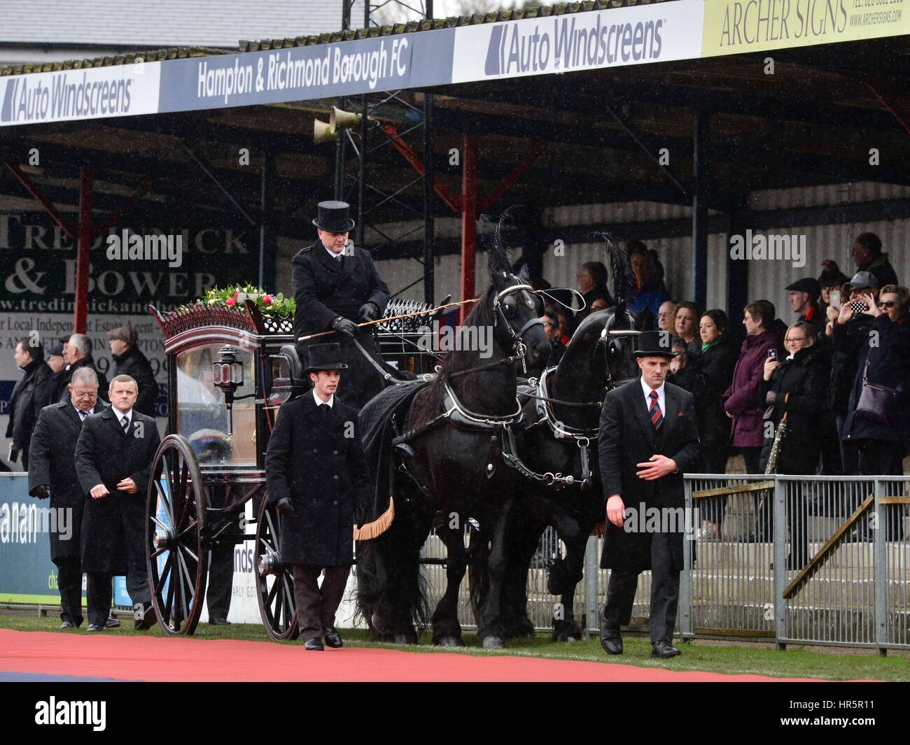 The funeral procession of Alan Simpson arrives at Hampton & Richmond ...