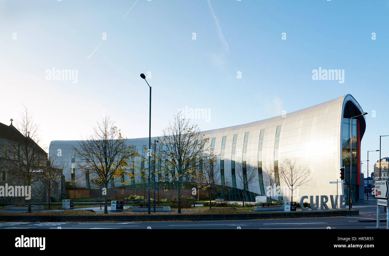 Wide view of front elevation from across street. The Curve, Slough ...