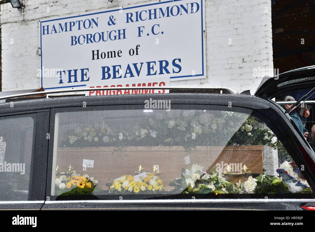 The funeral procession of Alan Simpson arrives at Hampton & Richmond ...