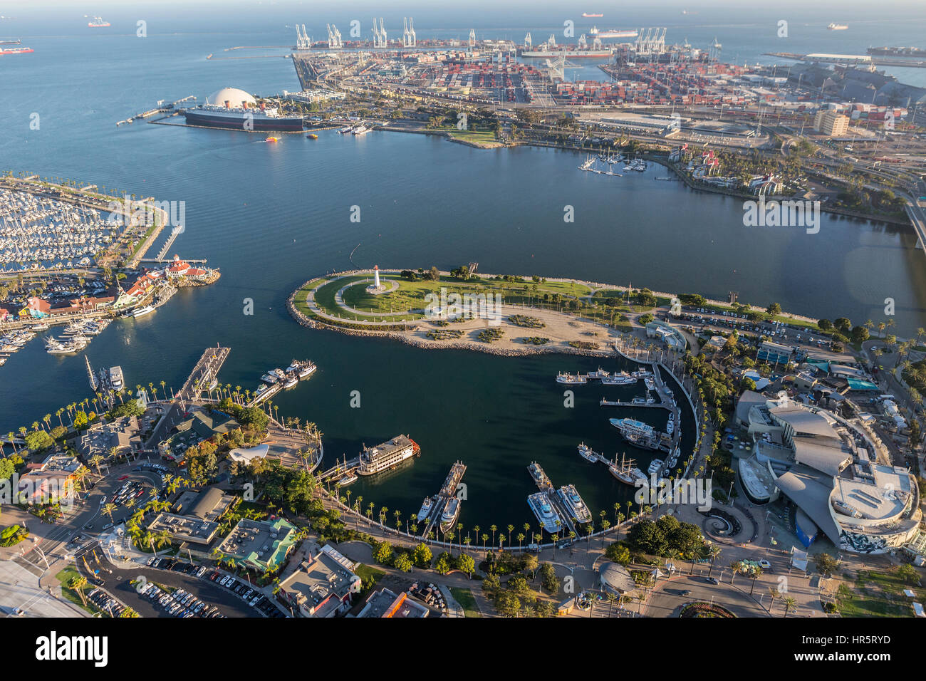 Long Beach, California, USA - August 16, 2016: Afternoon aerial view of ...