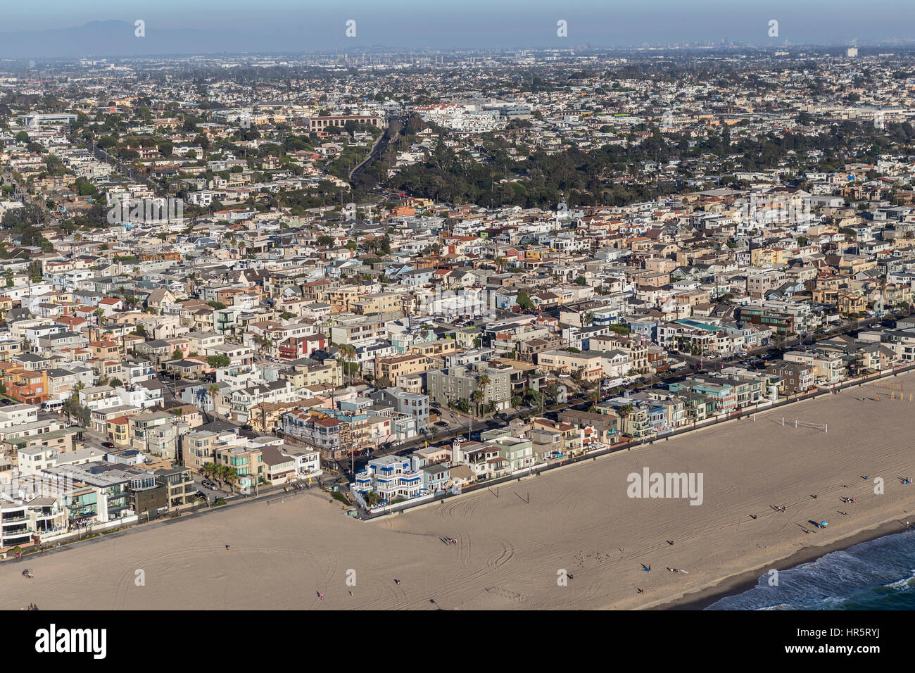 Hermosa Beach, California, USA - August 16, 2016: Afternoon aerial view ...