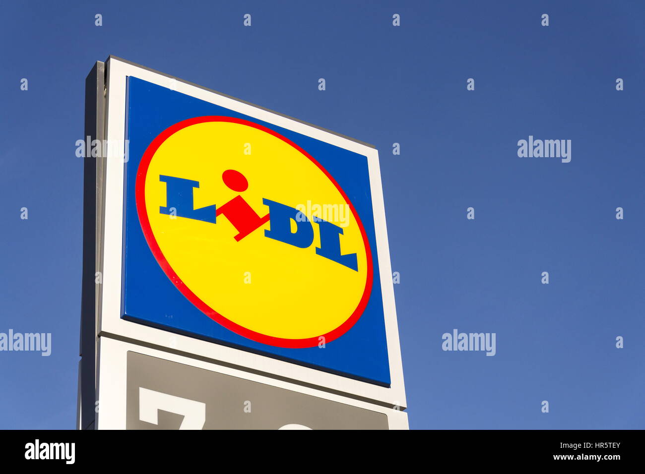 PRAGUE, CZECH REPUBLIC - FEBRUARY 25: LIDL company logo in front of ...