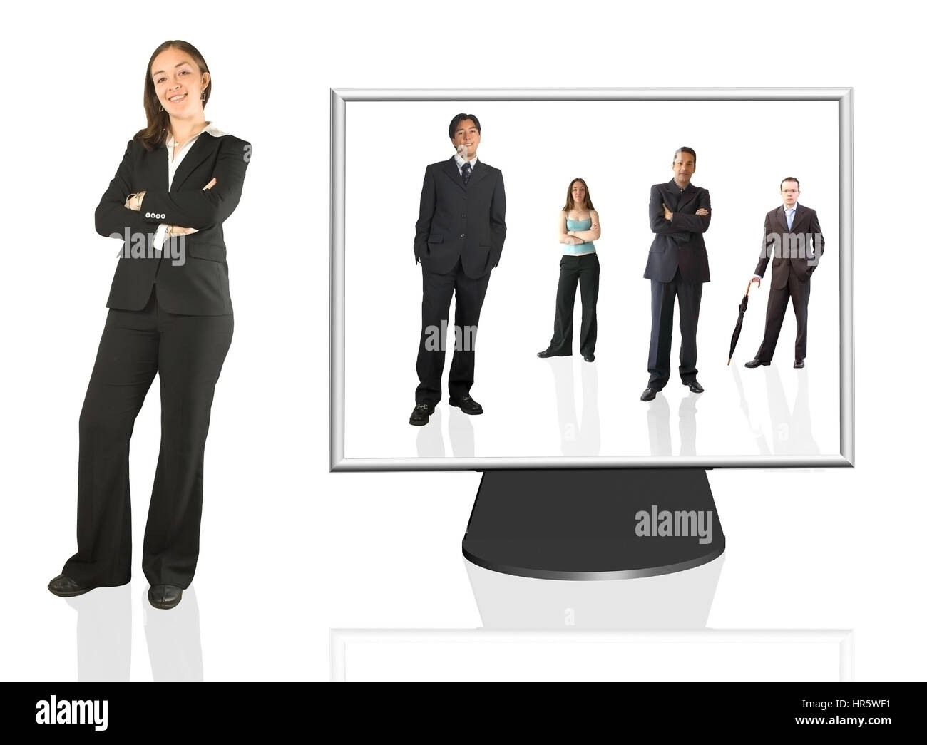Business woman and her team on a computer monitor Stock Photo - Alamy